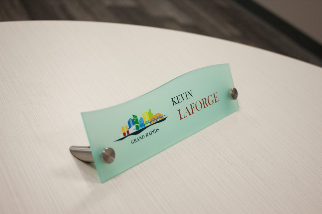 Acrylic Desk Name Plates, Top Wave Shape - NapNameplates