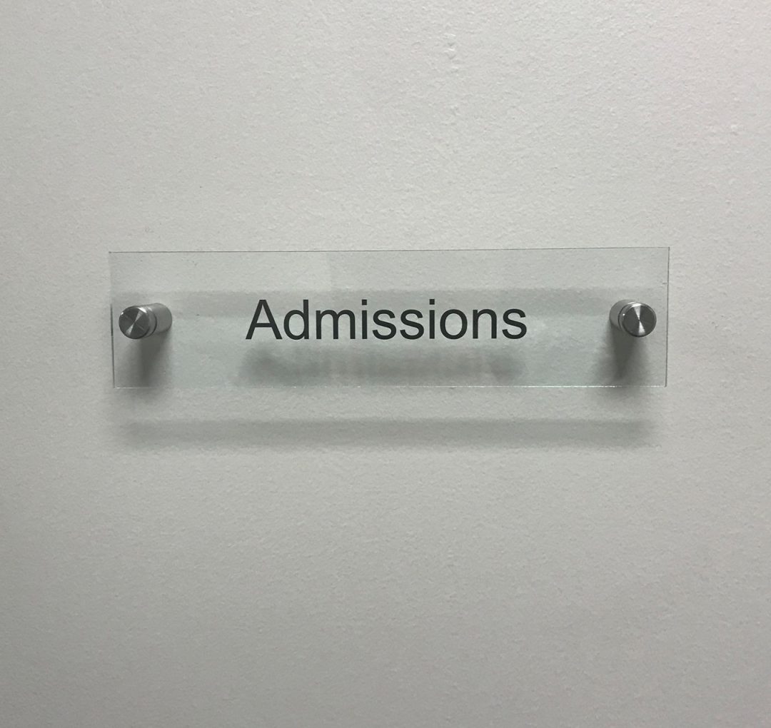 Admissions Office Clear Acrylic Signs - Napnameplates.com