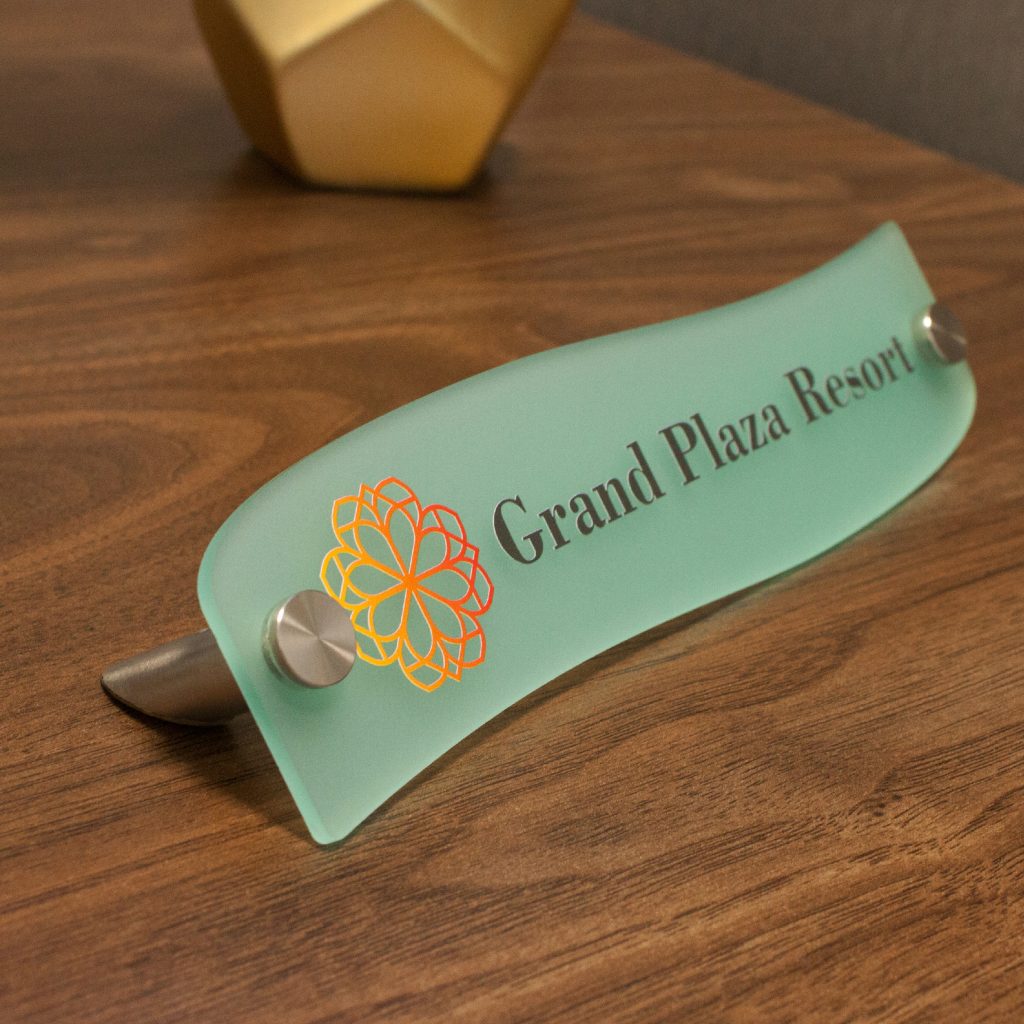 Clear Acrylic Desk Name Plates in Unique Wave Shape - NapNameplates