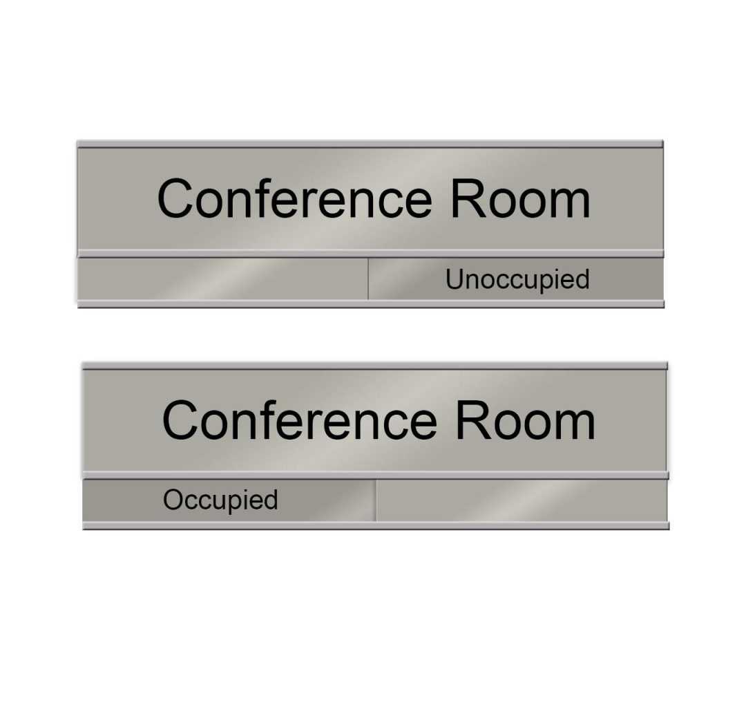 Meeting Room Slider Signs "In Use" Brushed Silver - NapNameplates.com