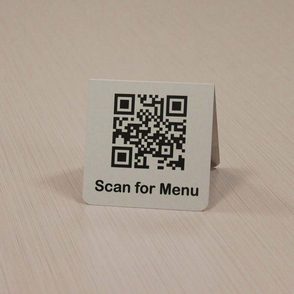 Custom QR Code Table Tent Signs, White Metal 3x3 - NapNameplates